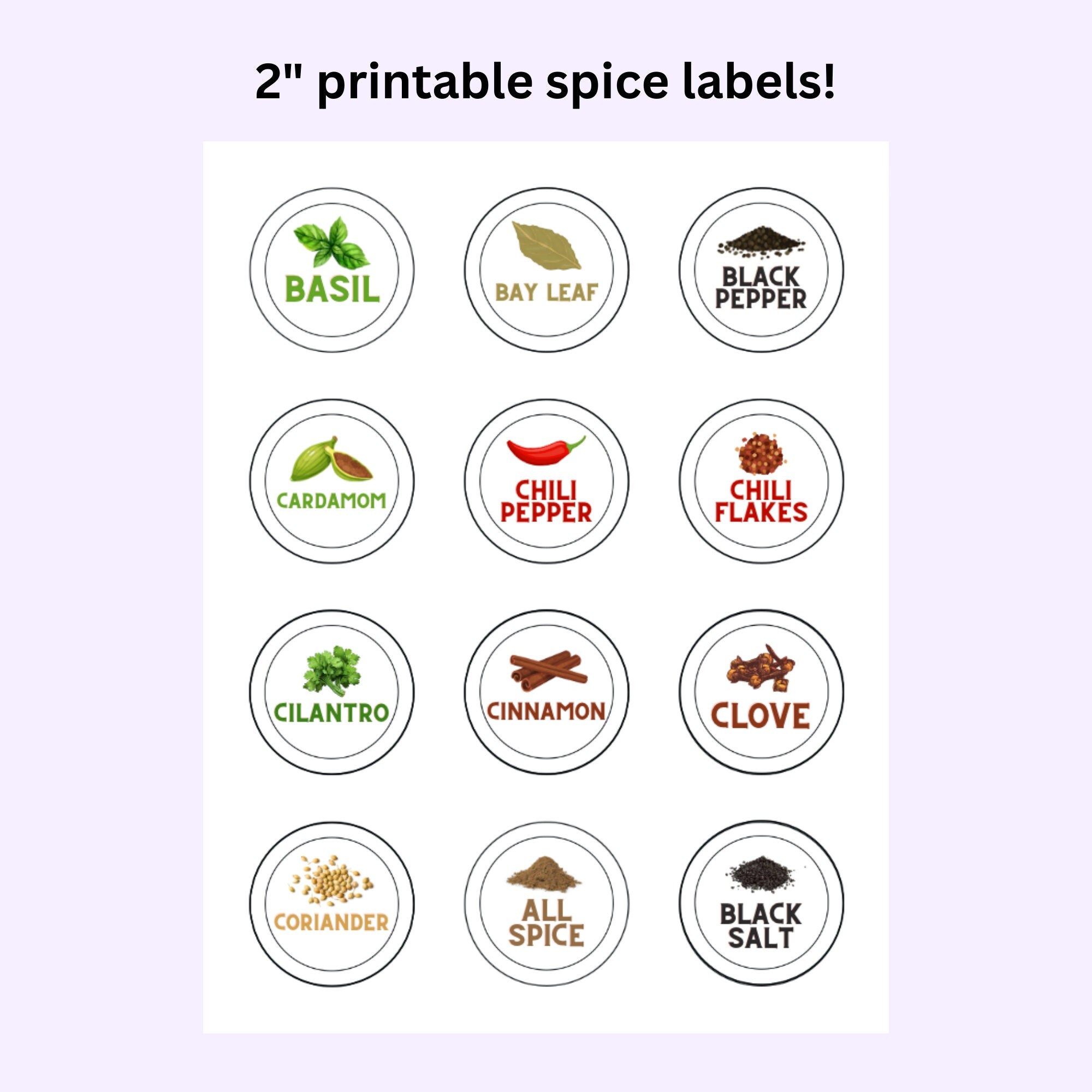 Modern Spice Labels, 55 Common Spices, Print at Home - Etsy
