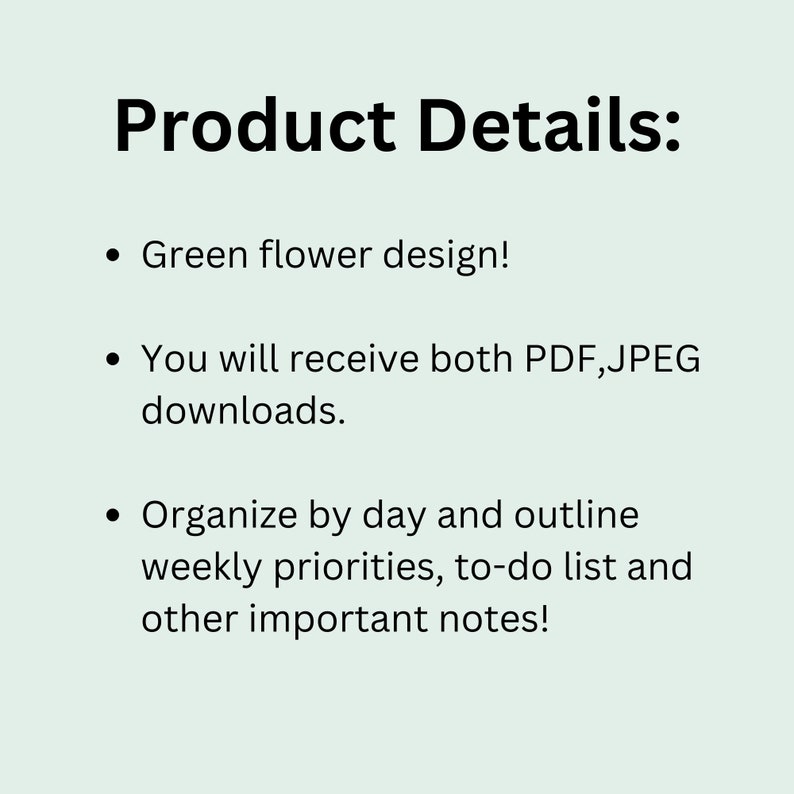 Printable Weekly Planner - Green Flowers - Etsy