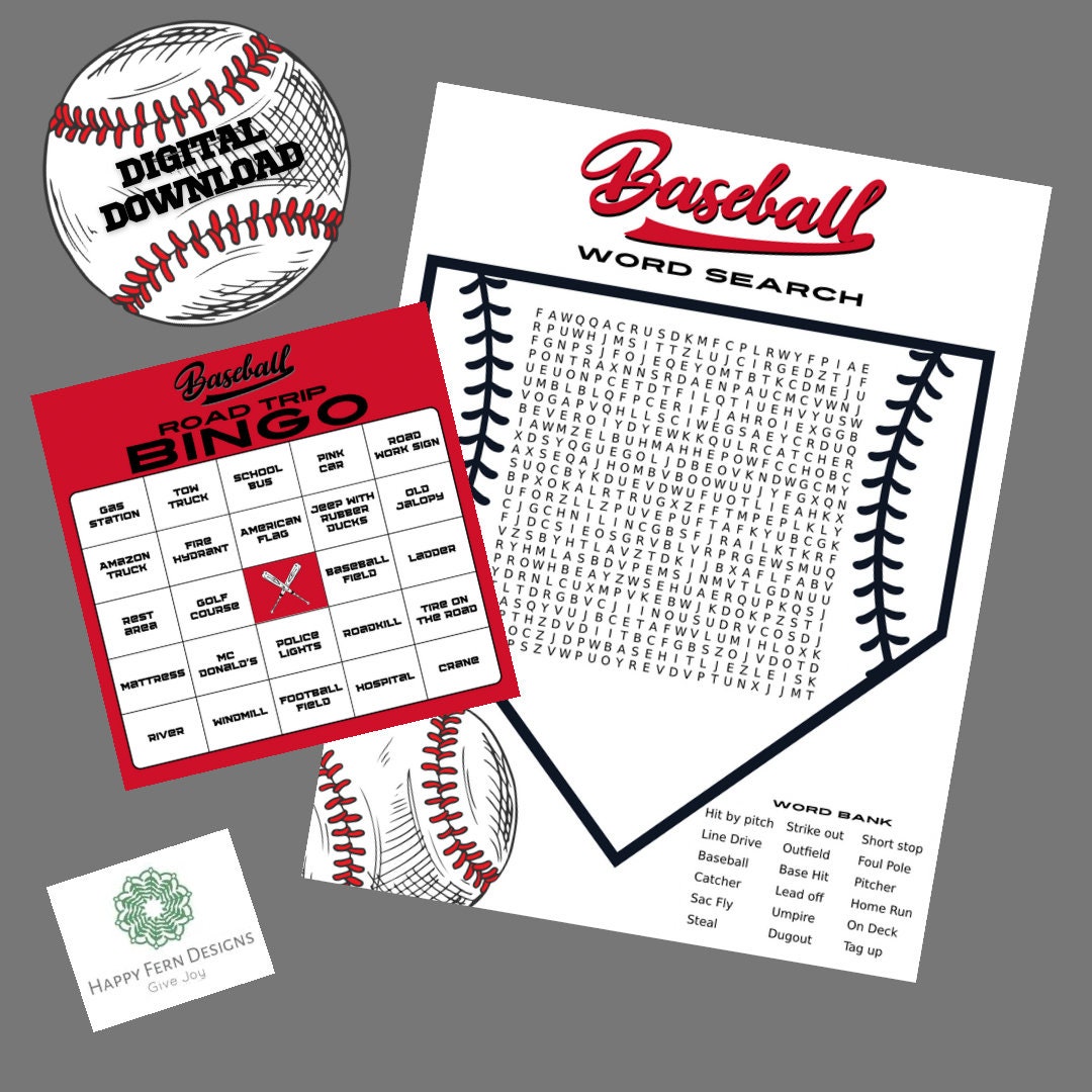 Baseball Themed Word Search and Road Trip Bingo - Etsy