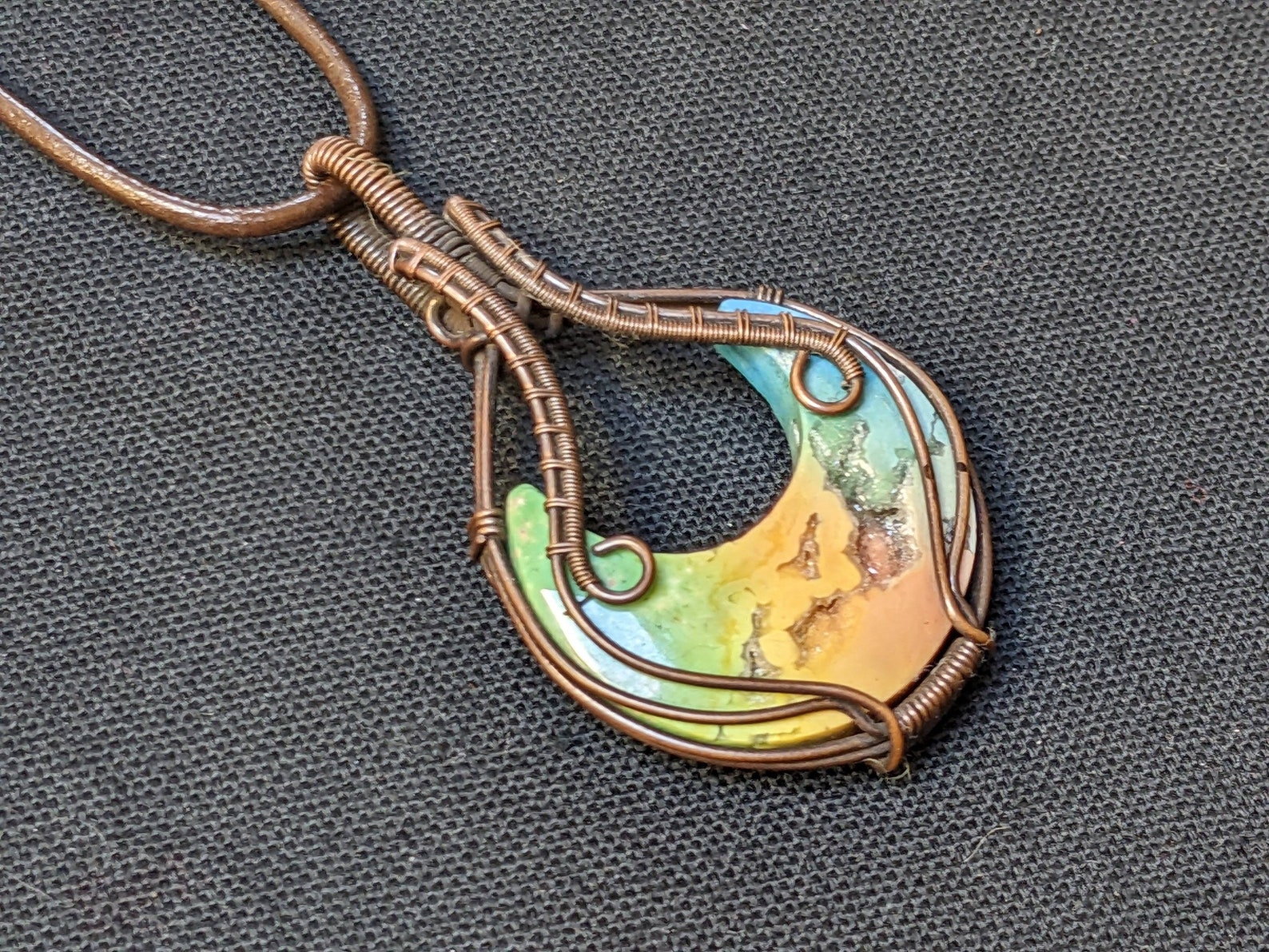 Moon Drop Crescent Wire Wrap Amulets Copper, Rainbow Rose Quartz, Grey ...