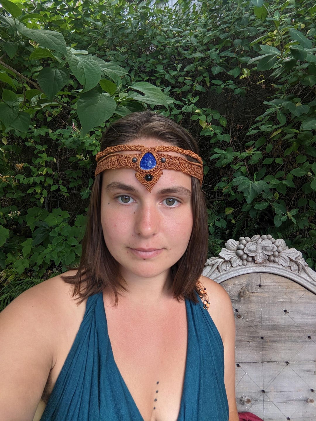 Macrame Headdress With Blue Stone - Tiara Headband - Peru Shipibo ...