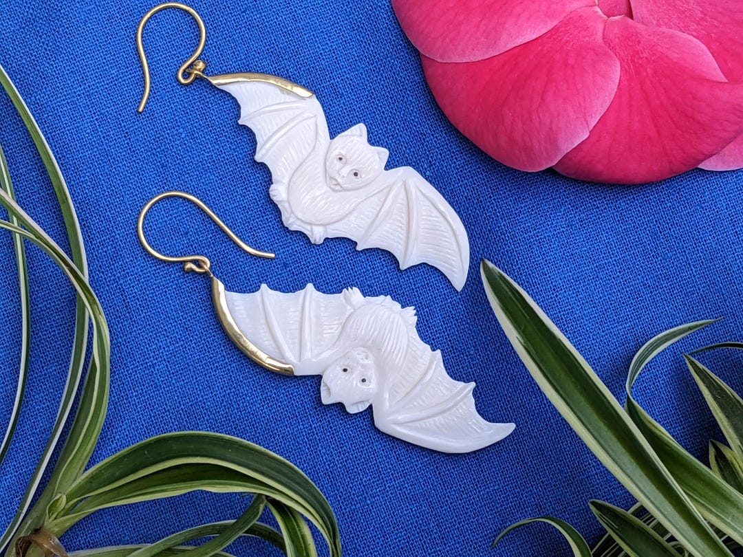 Bat Hand-carved Bone Earrings - Chiroptera Predator Wing Cute Goth Punk ...