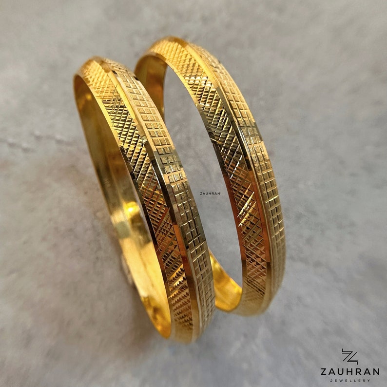 22K Buru Bangle X2 Kara Handmade in Solid Gold - Etsy UK