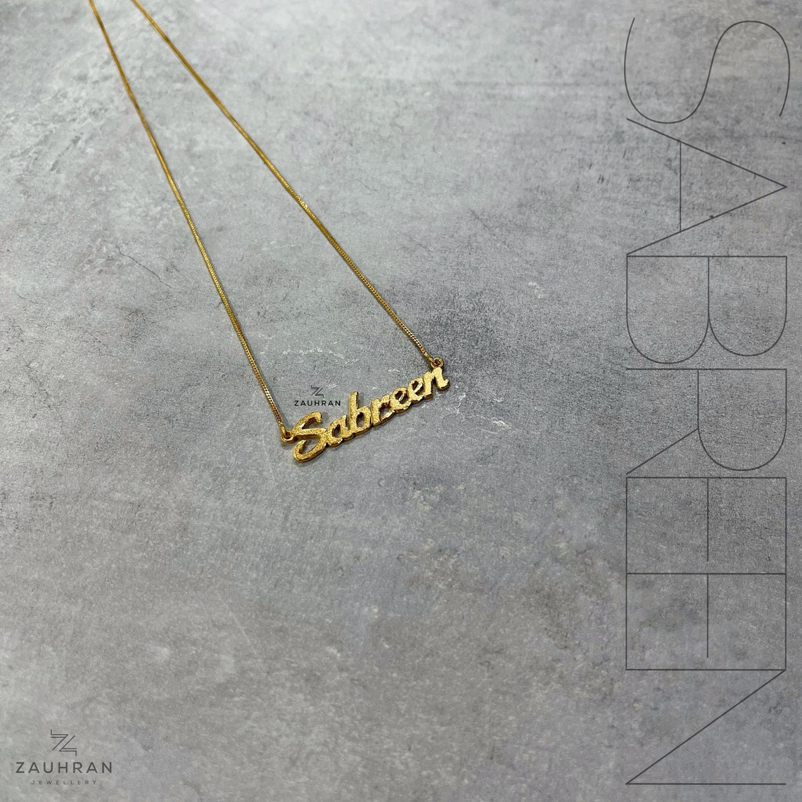 Sabreen صابرين Name Necklace in 22K Carat Solid Gold - Etsy