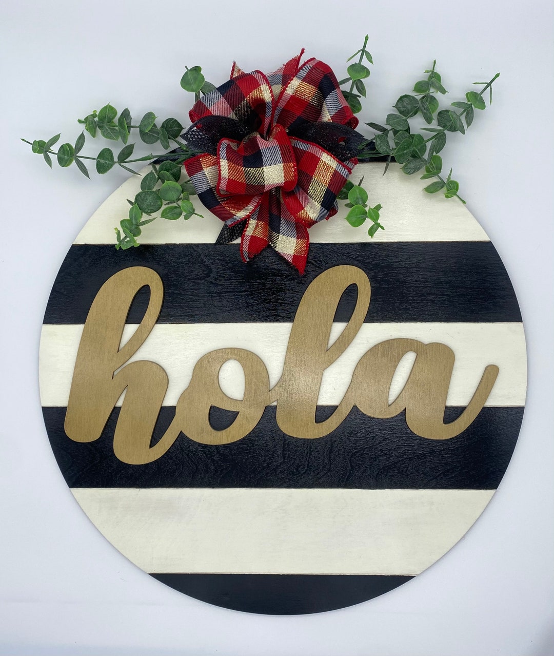 Hola Door Hanger, Welcome Sign, Wooden Round Wreath, Front Door Decor ...