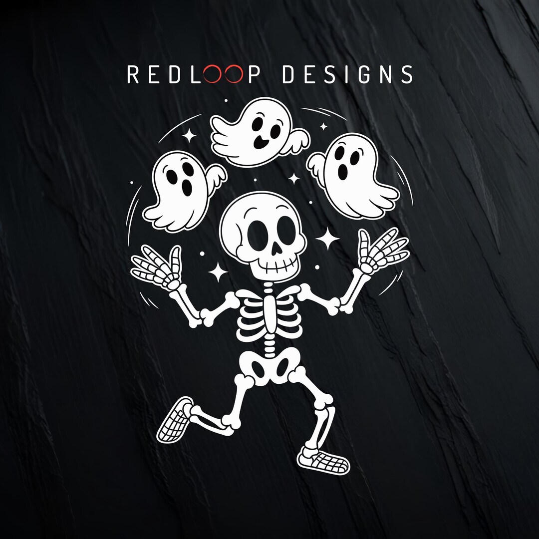 Playful Halloween Skeleton Juggling Ghosts PNG | Cute Spooky Sticker ...