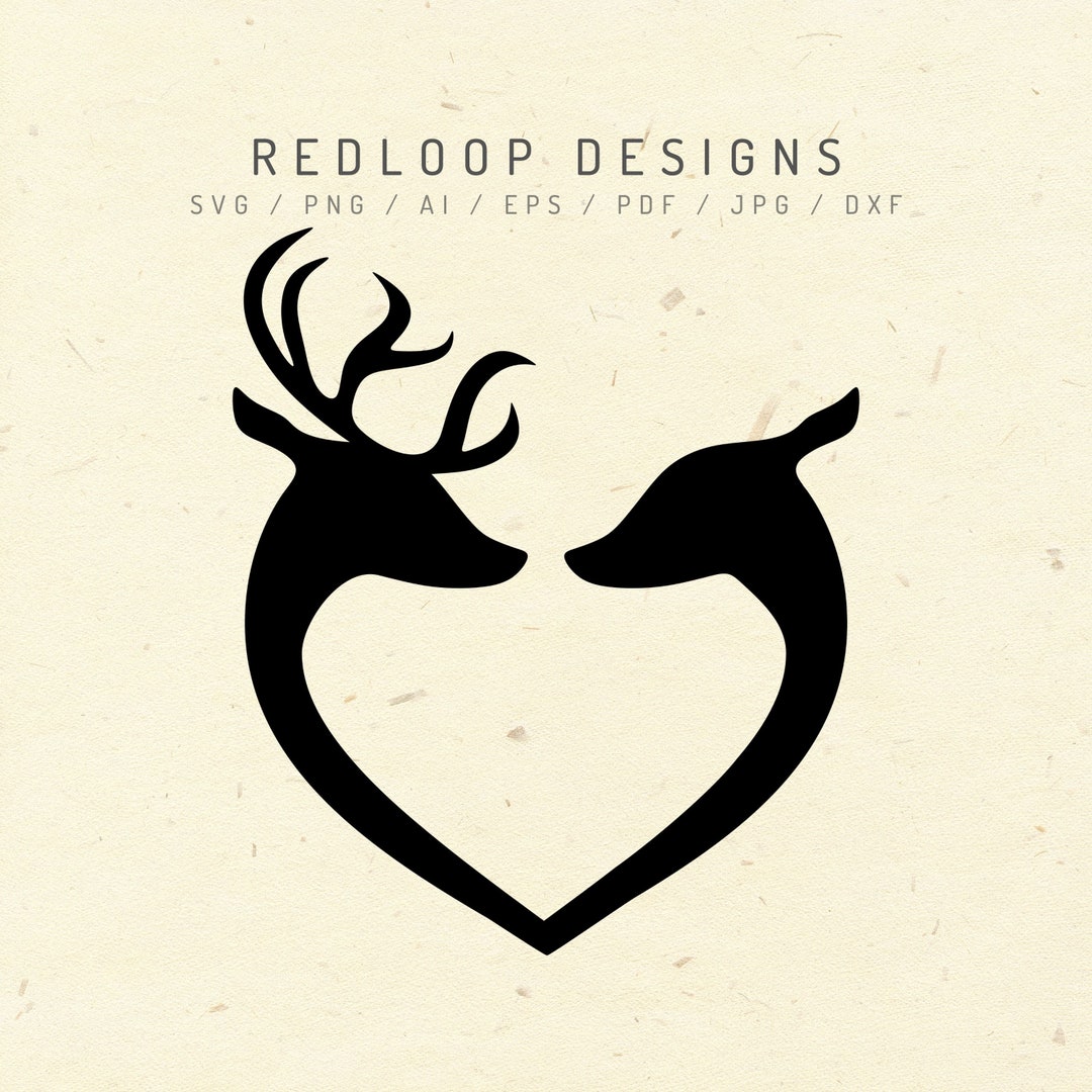 Deer Heart SVG, Heart Antler Svg, Deer Head Silhouette, Deer Head ...