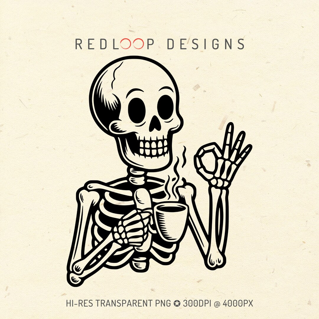 Smiling Skeleton Coffee PNG | Vintage Retro Skeleton Holding Coffee Cup ...