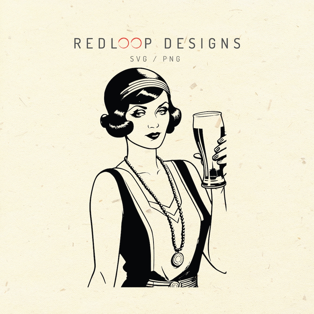 Vintage Flapper Girl With Beer SVG - 1920s Party Clipart, Retro ...