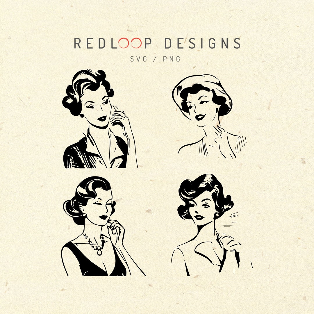 Retro Women SVG Files for Cricut, Vintage Ladies Sublimation Designs ...