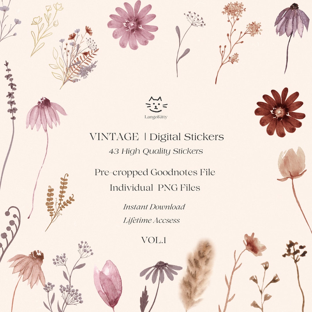 Dry Flowers Digital Stickers, Digital Scrapbook Stickers, Goodnotes ...