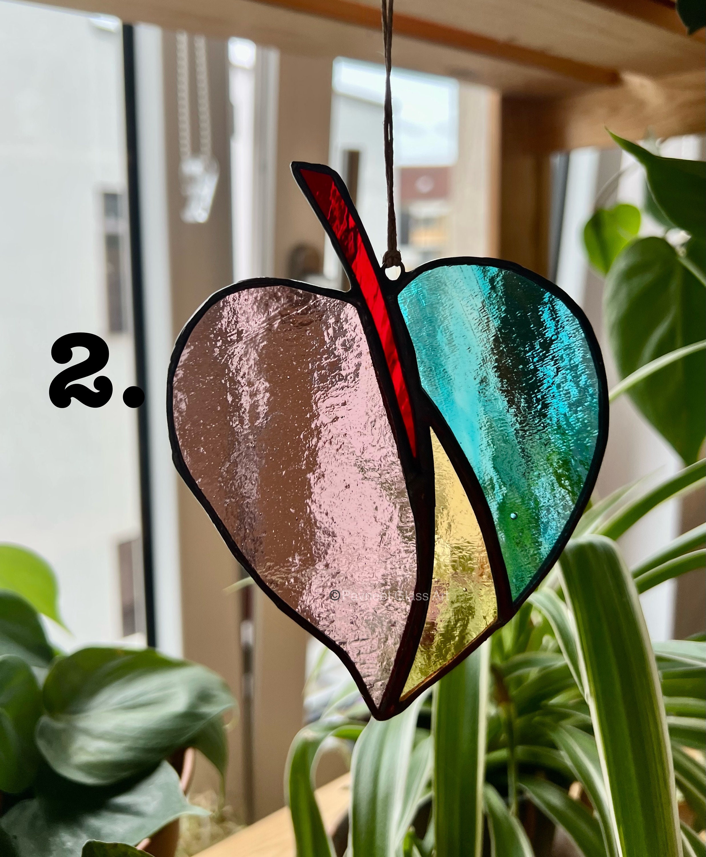 Stained Glass Suncatcher Heart // Pothos Plant Leaf Decor// - Etsy