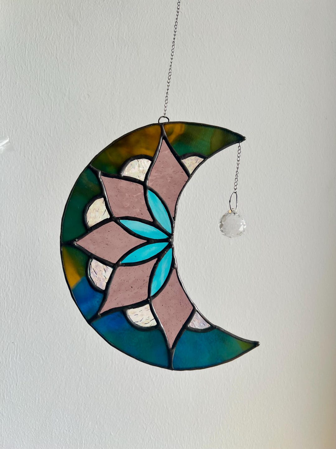 Stained Glass Moon Flower Suncatcher + Crescent Moon Glass Art ...