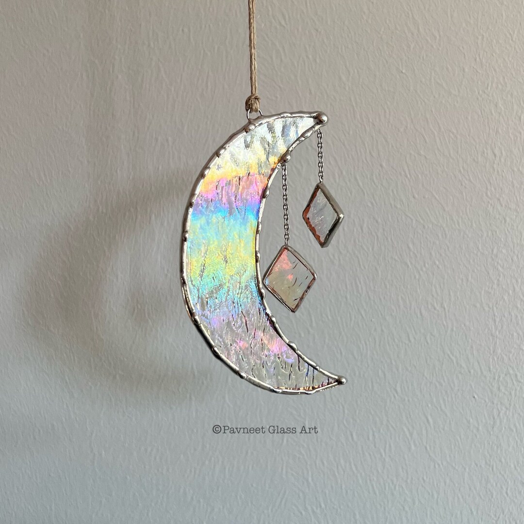 Stained Glass Moon Suncatcher Crescent Moon Glass Art - Etsy