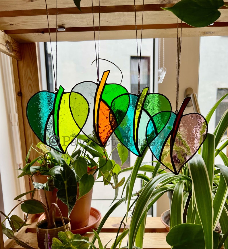 Stained Glass Suncatcher Heart // Pothos Plant Leaf Decor// - Etsy