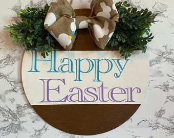 Easter Bunny Door Hanger Round Wood Door Hanger Door Sign Welcome Sign ...