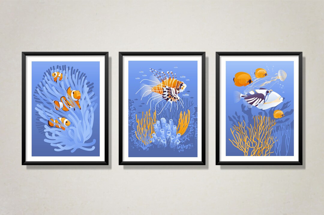 Printable Wall Posters. Underwater Coral Animals. Digital Illustrations ...