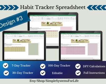 Daily Excel Habit Tracker Spreadsheet Digital Habit Tracker Habit ...