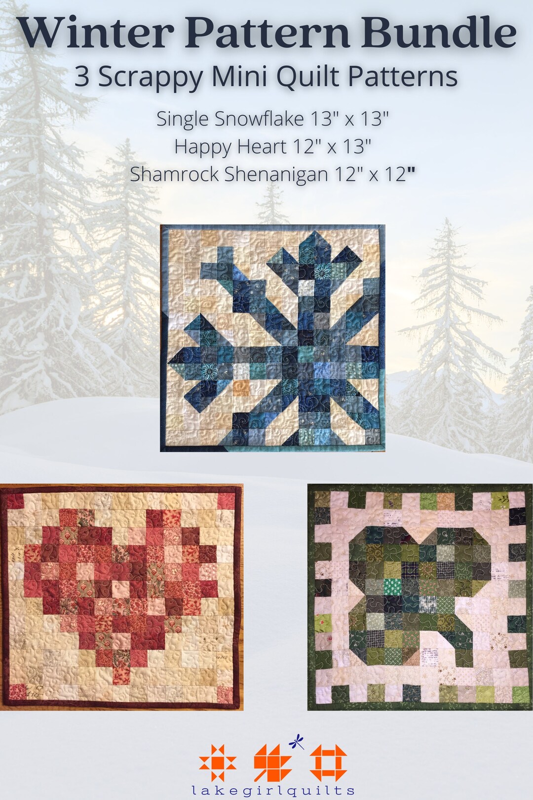 Winter Mini Quilt Patterns Bundle: Snowflake, Heart, Shamrock (PDF) - Etsy