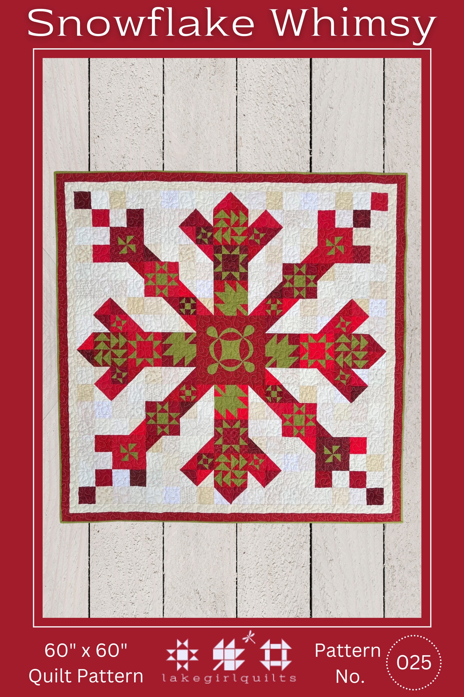 Snowflake Whimsy Quilt Pattern PDF Easy Intermediate Christmas Quilt Pattern Farmhouse Red and ...