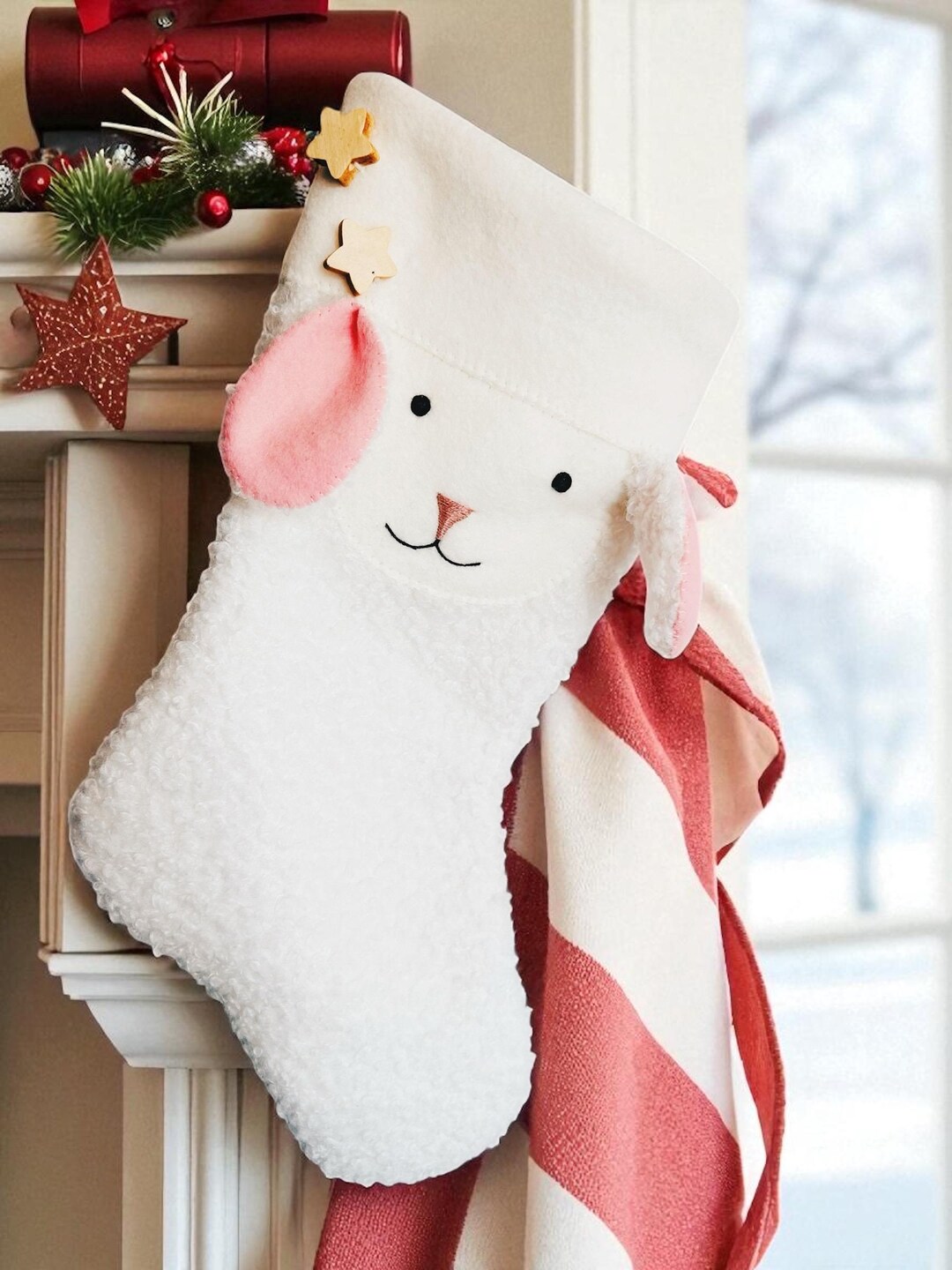 Personalized Christmas Stocking: Sheep Design, Bouclé & Felt - Etsy
