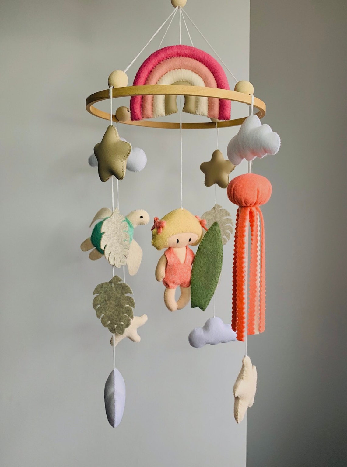 Pink Surfboard Mobile Baby Girl Mobile Baby Mobile Ocean | Etsy