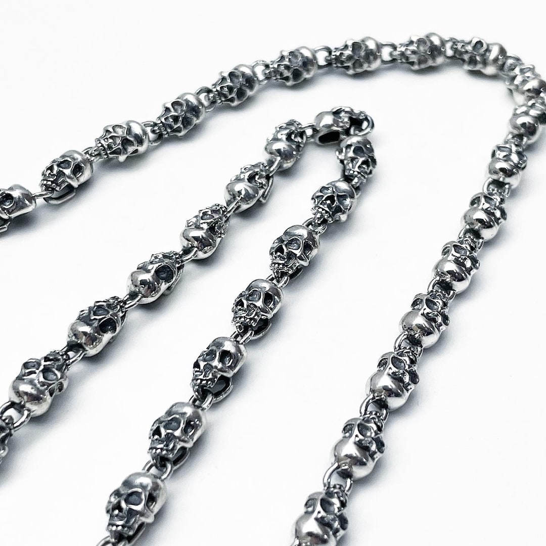 925 Sterling Silver Skull Chain Biker Gothic Punk Chain Design #043 - Etsy