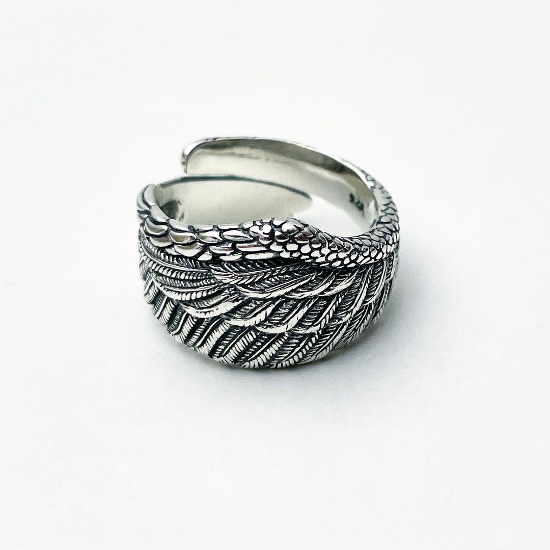 925 Sterling Silver Angel Wing Feather Ring 925 Sterling Silver Adjustable Resizable Ring Design ...