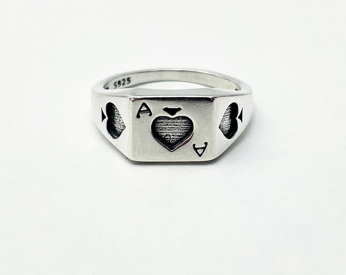 925 Sterling Silver Ace of Spades Ring Small Pinky Ring Light Weight ...
