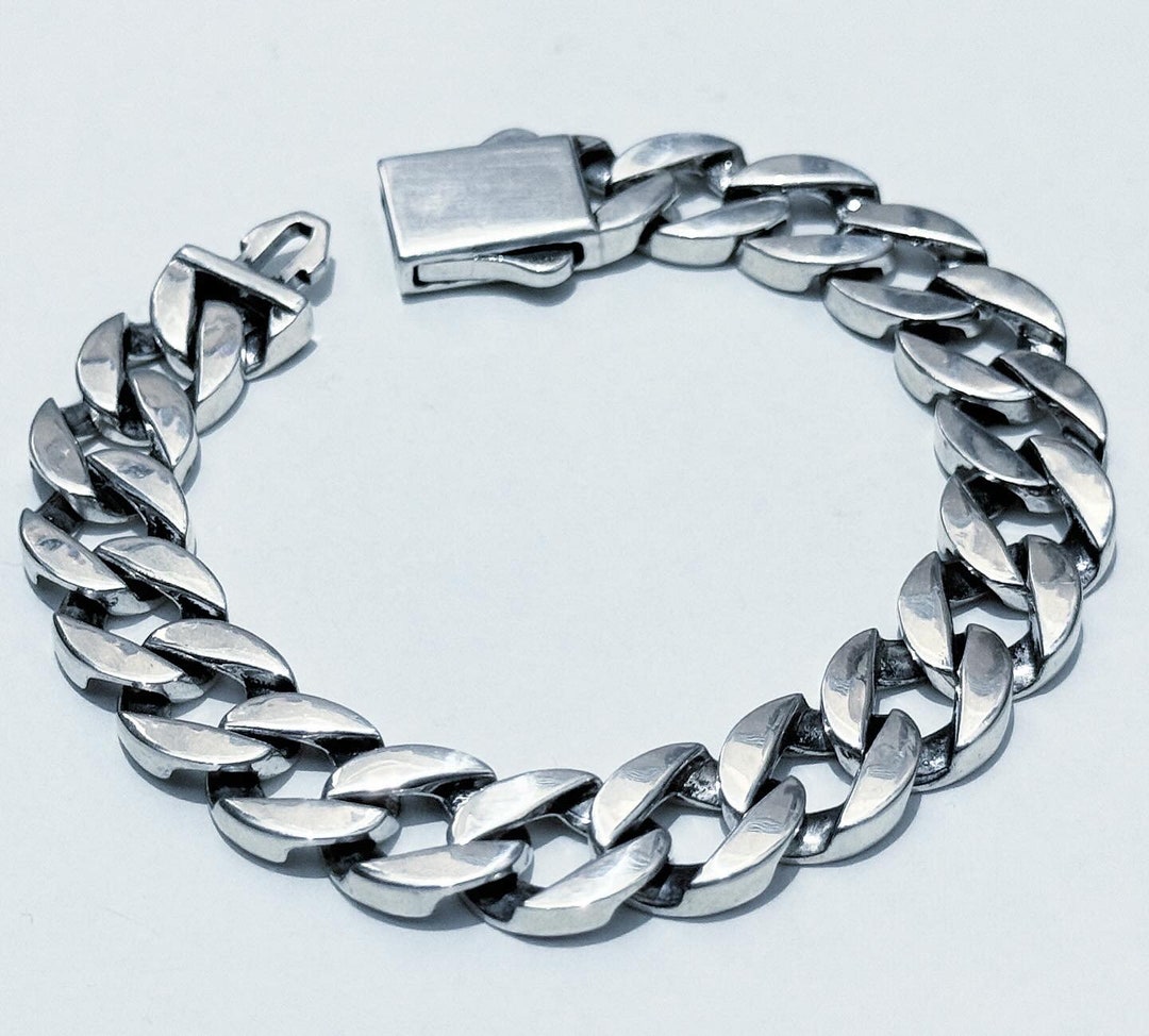 Heavy Sterling Silver Bracelet 13mm Wide for Men Solid Bracelet 925 ...