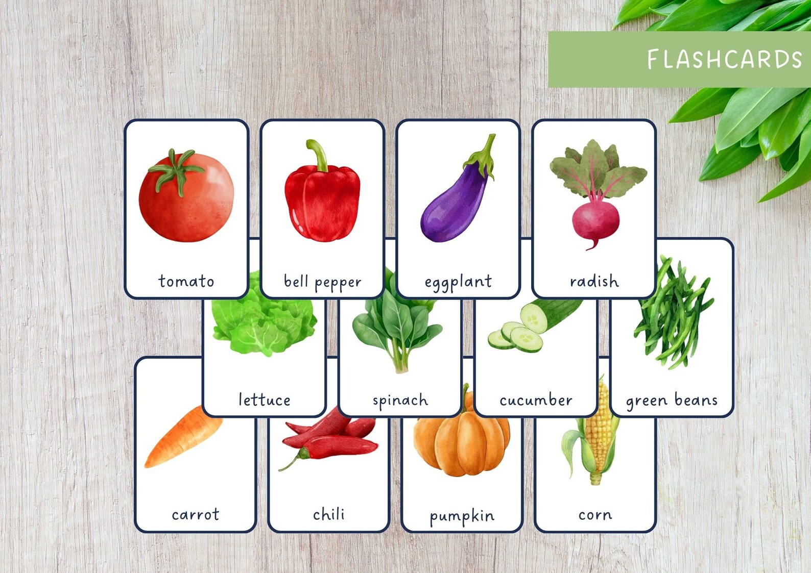 Vegetables Flashcard, Vocabulary Card, Learning Card, Preschool ...