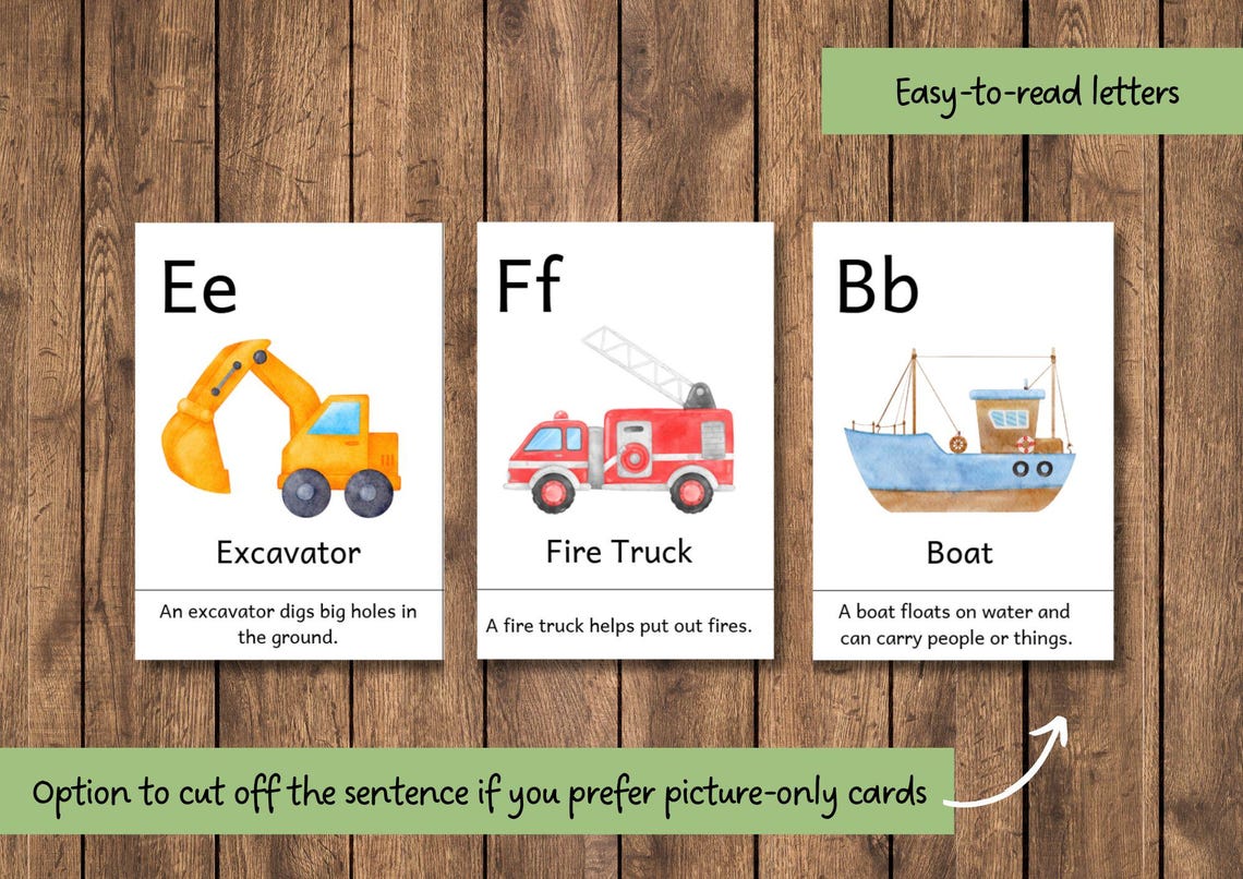 Transportation Alphabet Flashcards: Vehicle ABC Learning (PDF ...