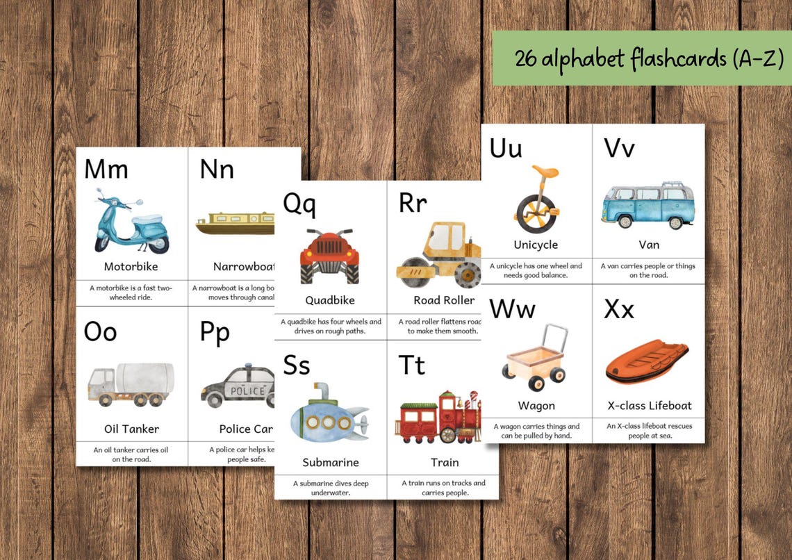Transportation Alphabet Flashcards, Learning Vehicles, Preschool ...