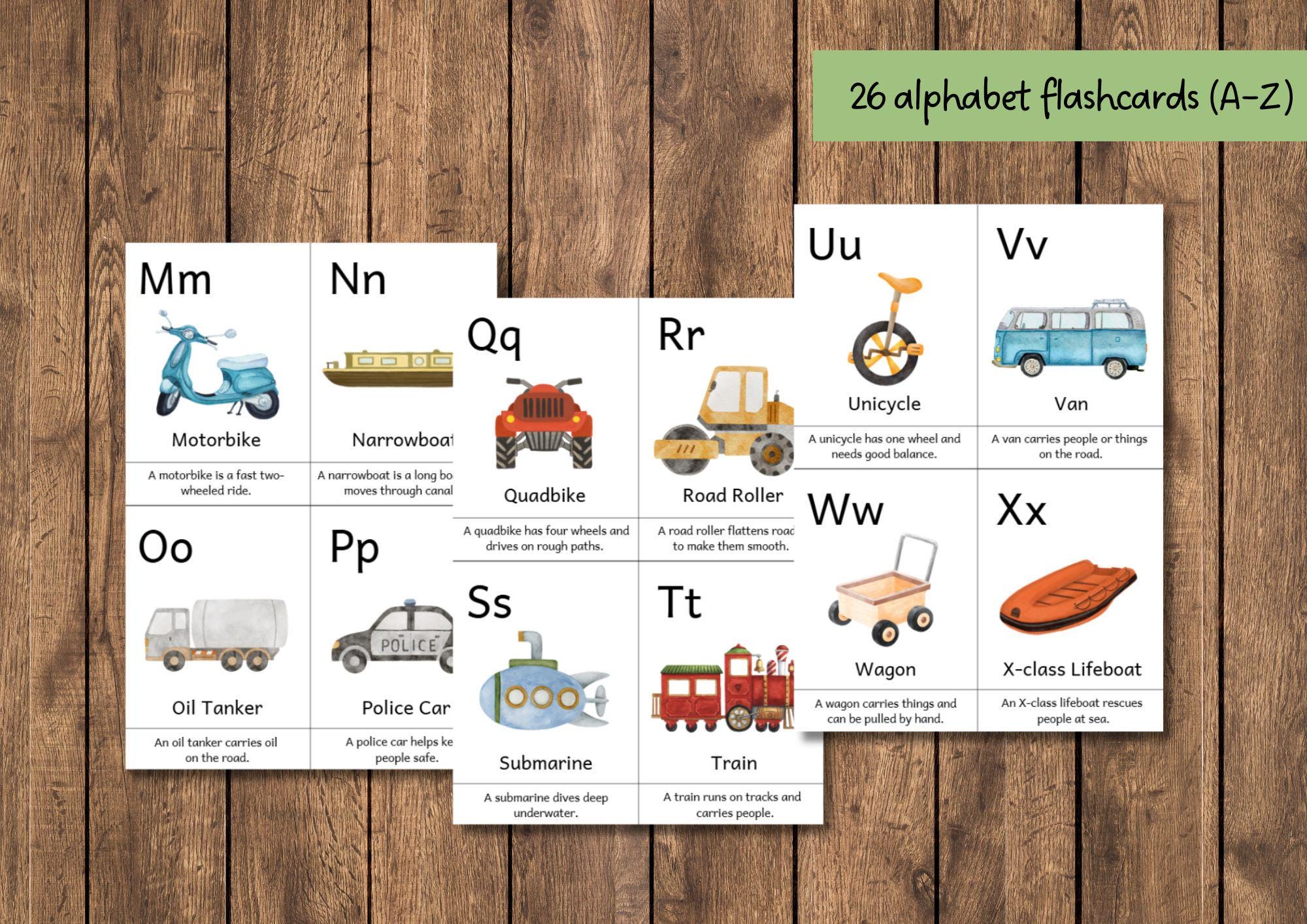 Transportation Alphabet Flashcards, Learning Vehicles, Preschool ...