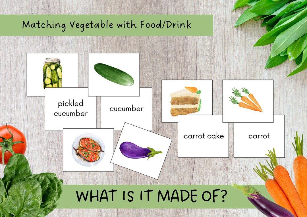 Printable Vegetable Matching Game for Kids, Food Association Cards ...