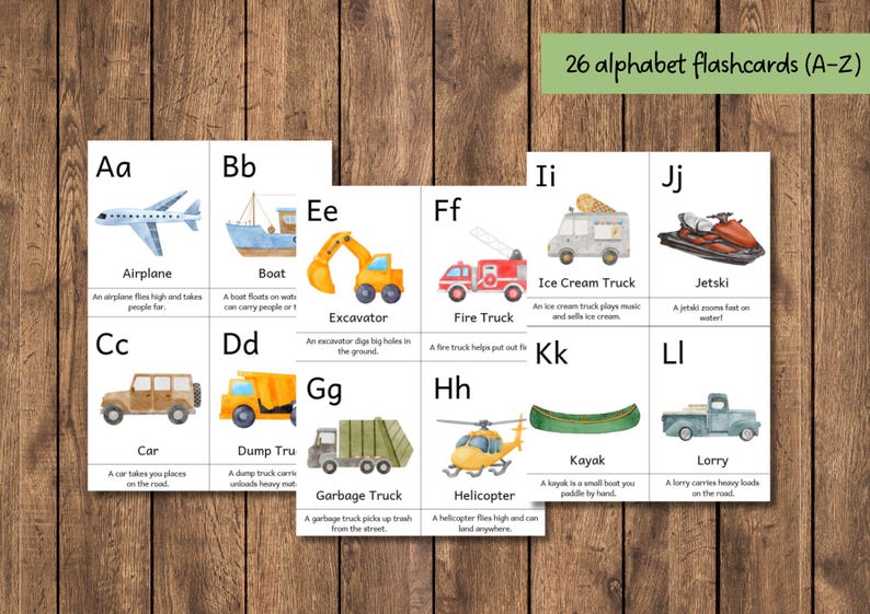Transportation Alphabet Flashcards, Learning Vehicles, Preschool ...