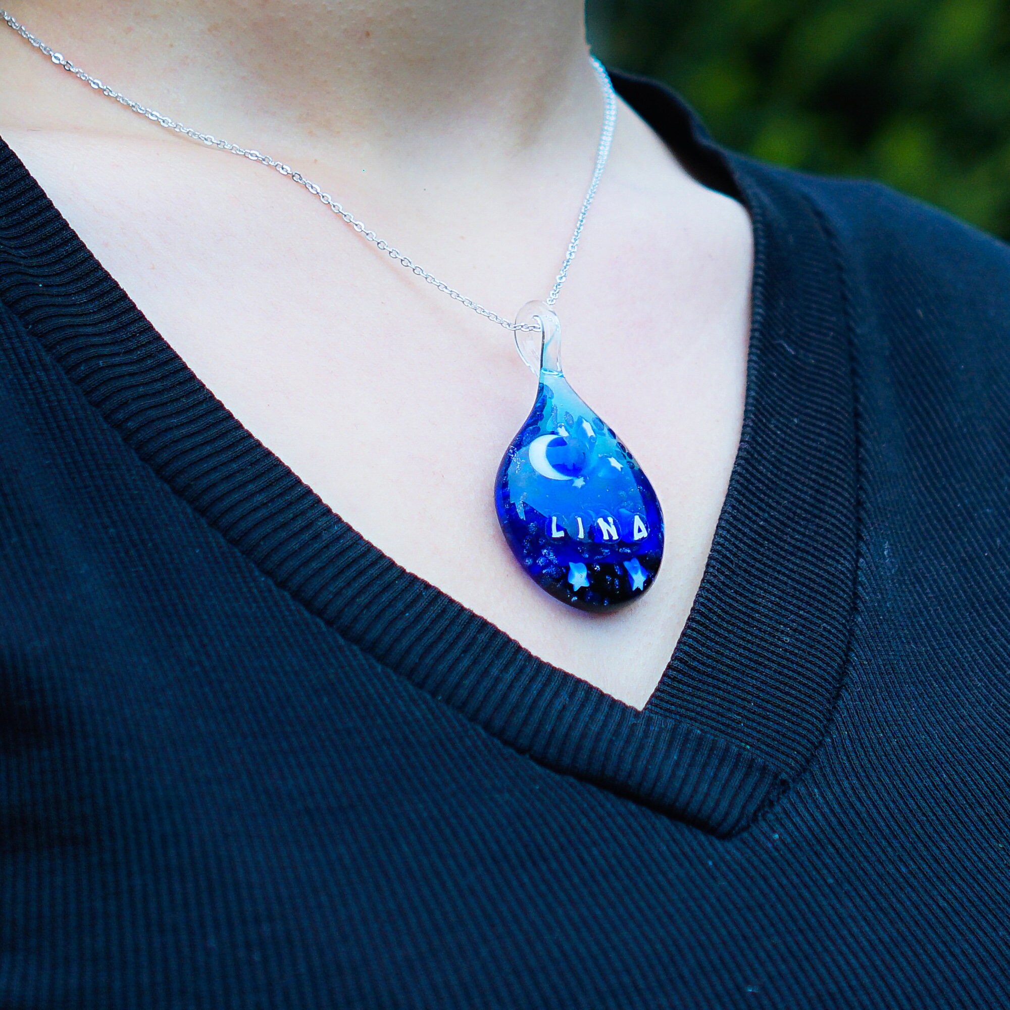 Night Sky Pendant Space Pendant New Moon and Stars Pendant | Etsy