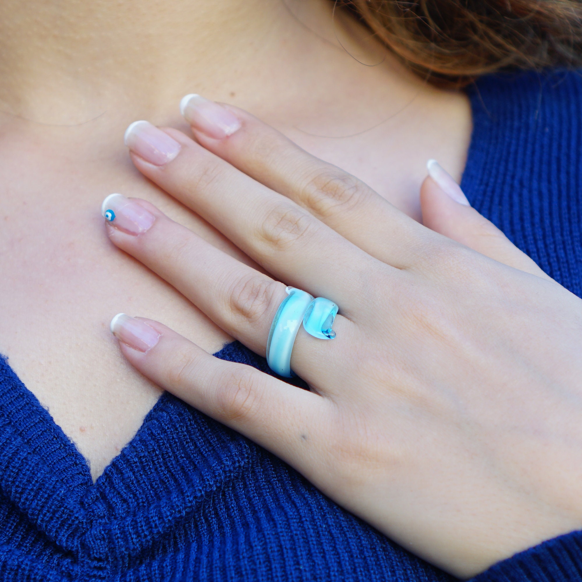 Handmade Murano Glass Snake Ring: Aqua Spiral Design With or Without ...