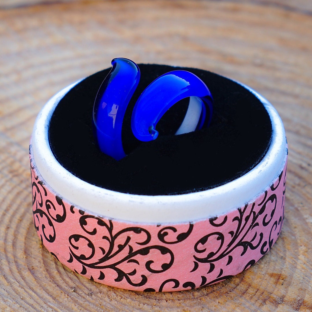 Murano Glass Snake Ring: Blue and White Handmade Spiral Jewelry With or ...
