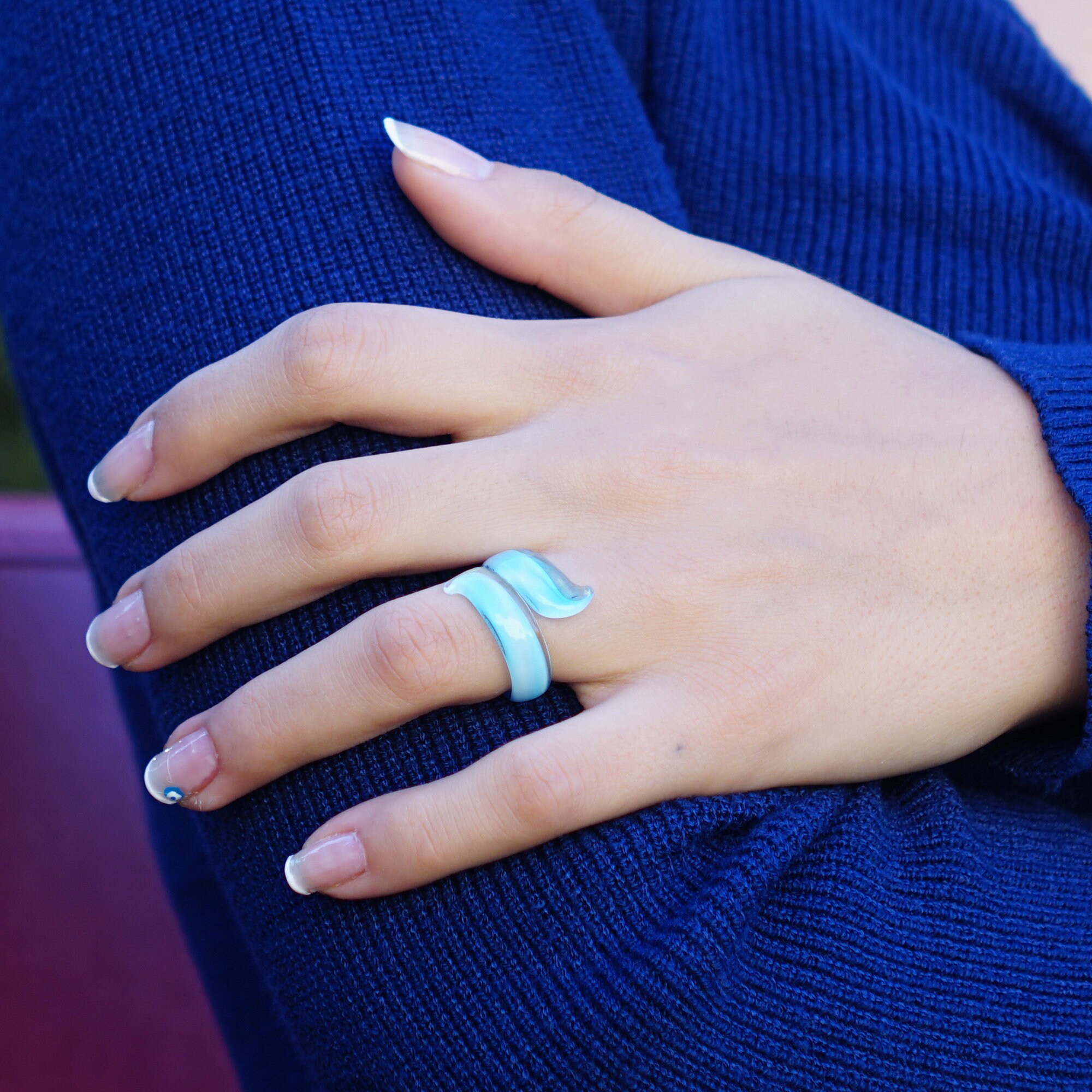 Handmade Murano Glass Snake Ring: Aqua Spiral Design With or Without ...