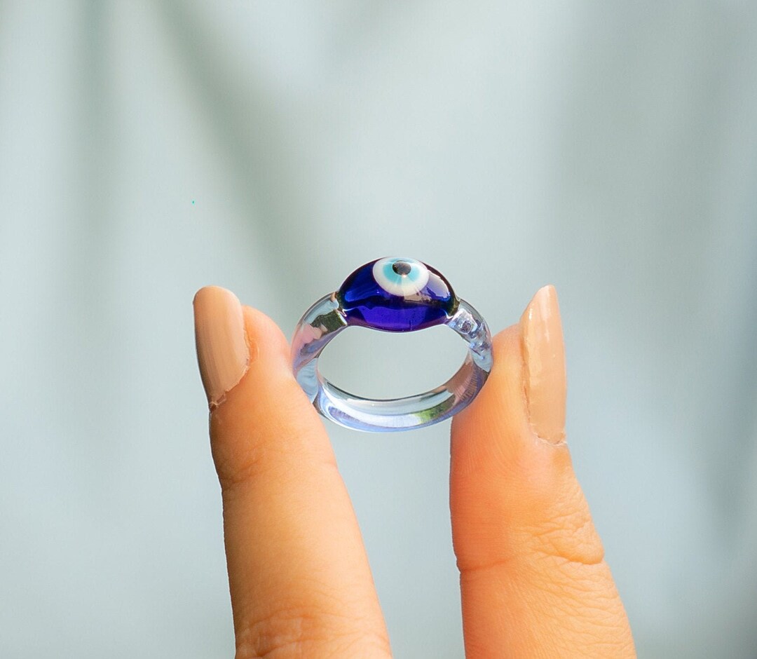 Evil Eye Ring, Glass Jewelry, Blue Eye Ring, Protection Jewelry, Glass ...