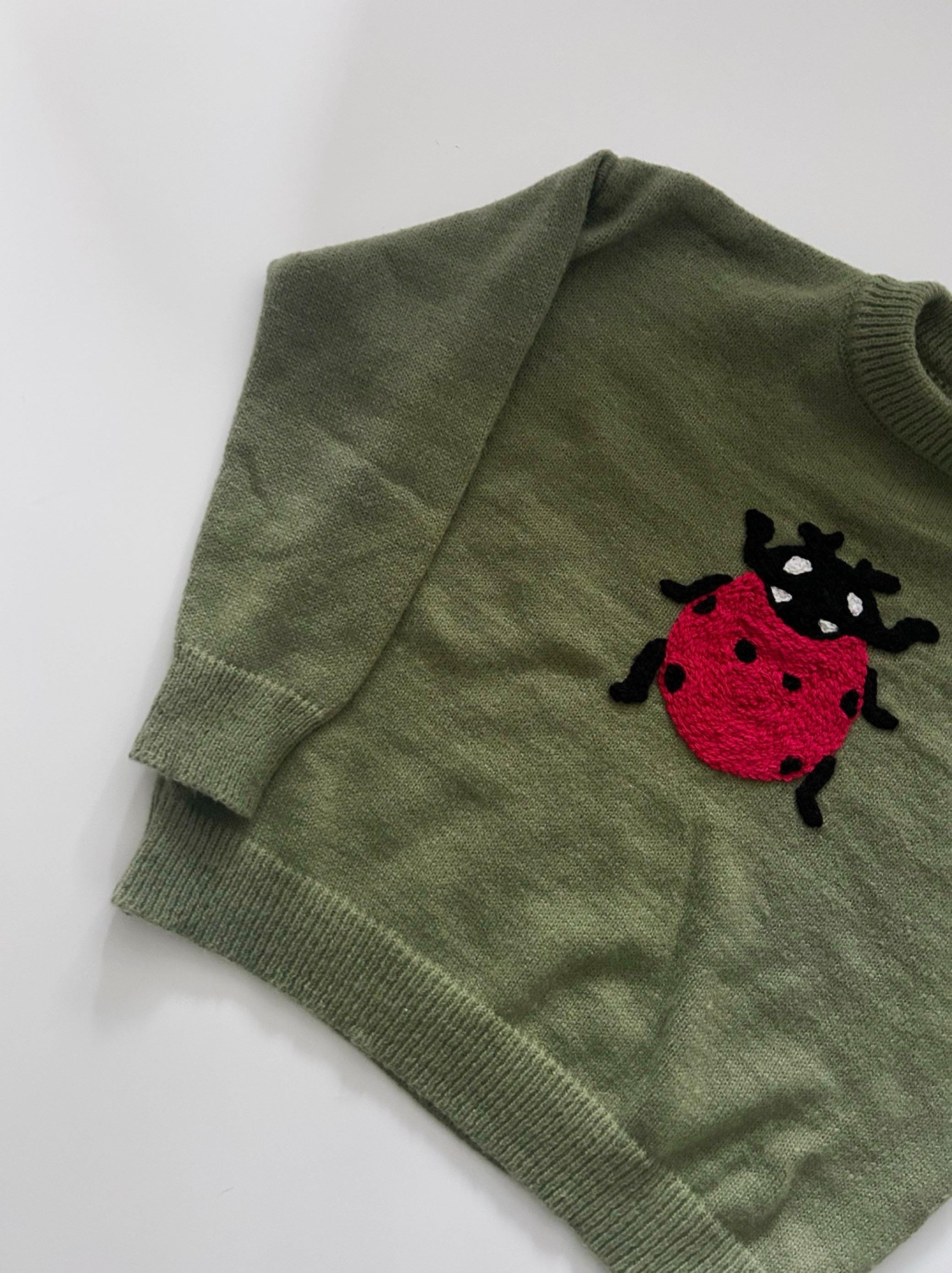 Women’s Hand Embroidered Green Ladybug Sweatshirt, Women’s Ladybird ...