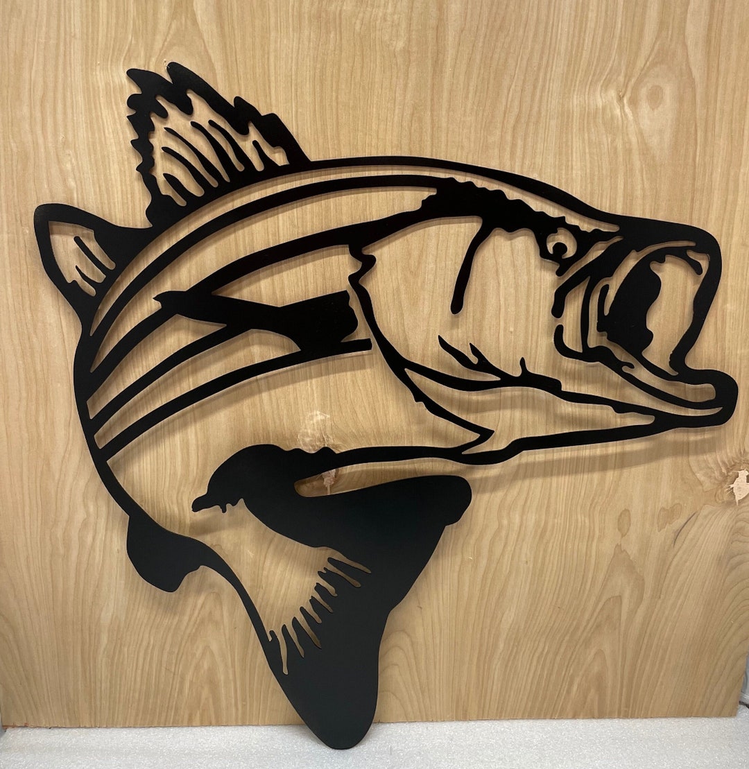 New Bass Jumping Fish Large Metal Wall Art Sign Fishing Laser Cut Made ...