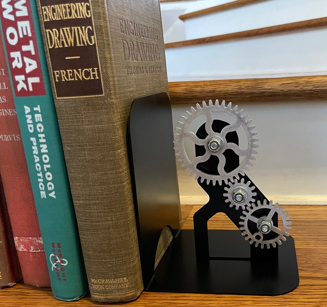 Industrial Gear Book End ~ Movable Gears Steampunk Sculpture Steel ...