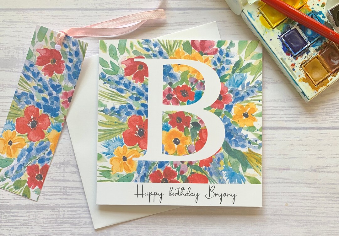 Monogram Initial B A-Z Available Personalised Birthday Card and Pretty ...
