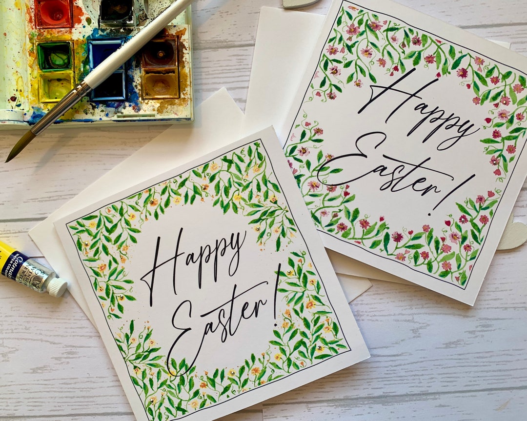 Pack Easter Cards. Delicate Pink and Yellow Flowers Surround the Words 'happy Easter ...