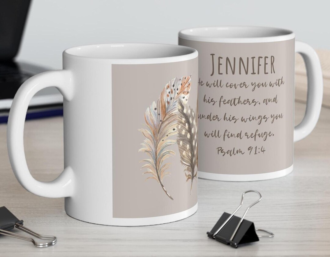 Mug, Personalised Bible Verse Psalm 91:4, Christian Faith Gift, Ceramic ...