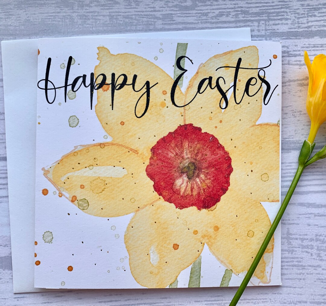 Pack Easter Cards. Loose Watercolour Style Daffodil With 'happy Easter ...