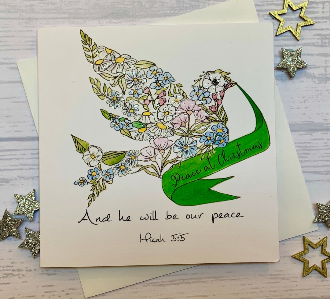Pack of Christian Christmas Cards. Beautiful Dove of Peace Carrying a Banner With the Words ...
