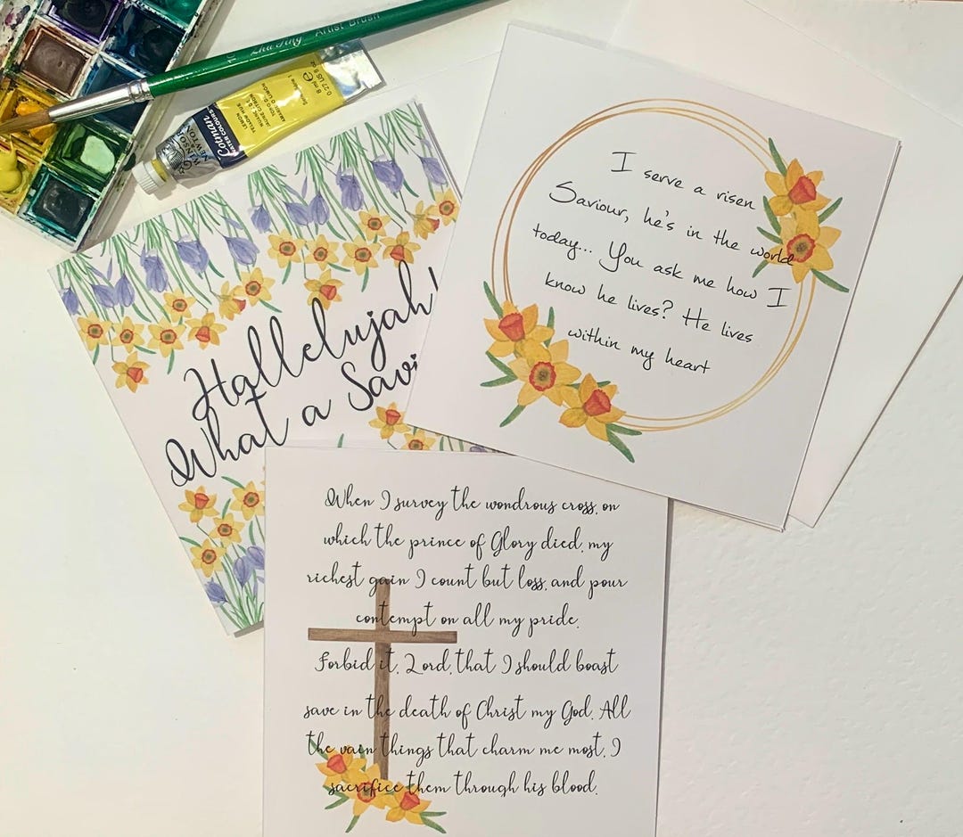 Christian Easter Cards: Hymn Lyrics, Watercolor Daffodils - Etsy